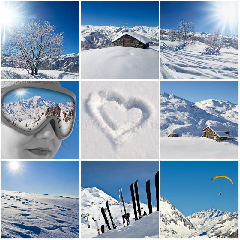 Collage Van Het De Winter De Sneeuwlandschap Stock Foto - Image of ...