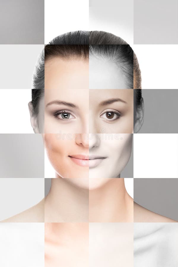 Collage Van Vrouwelijke Gezichten in Make-up Stock Afbeelding - Image ...