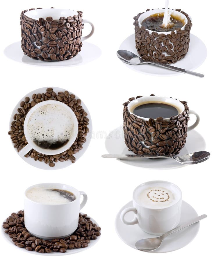 Collage of Various Coffee Cups. Isolated Stock Photo - Image of aroma ...