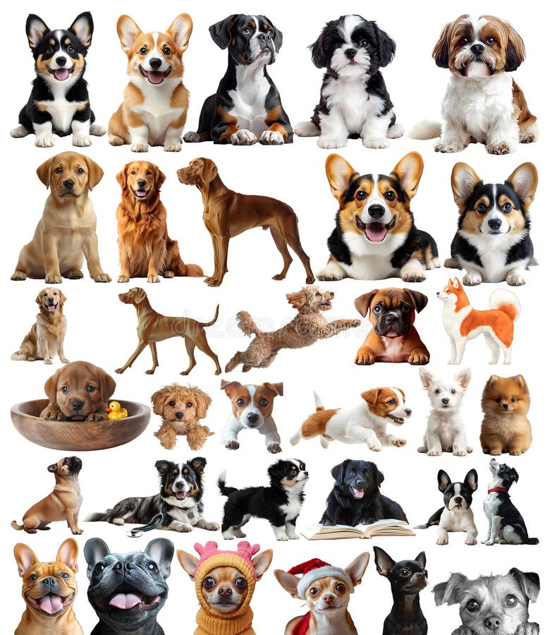 Collage of Various Dog Breeds on White Background Stock Illustration ...