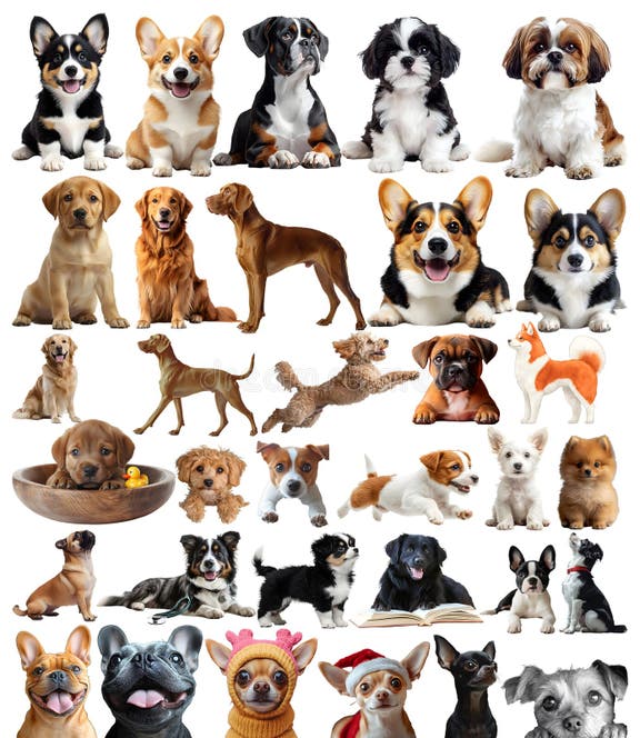 Collage of Various Dog Breeds on White Background Stock Illustration ...