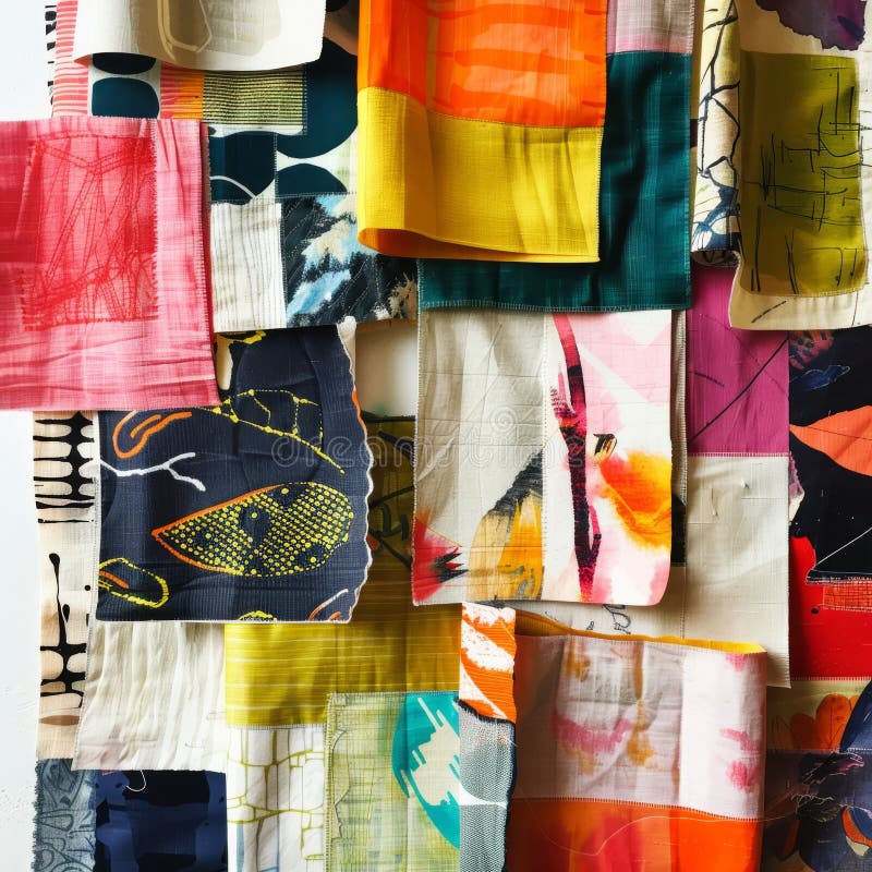 Eclectic Fabric Collage Artwork Stock Image - Image of style, textile ...
