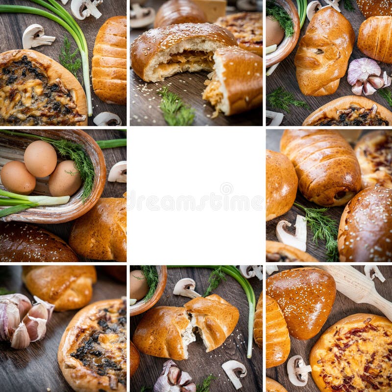 Collage of Various Fresh Bread. Assortment Set of Baked Bread. Pastries ...
