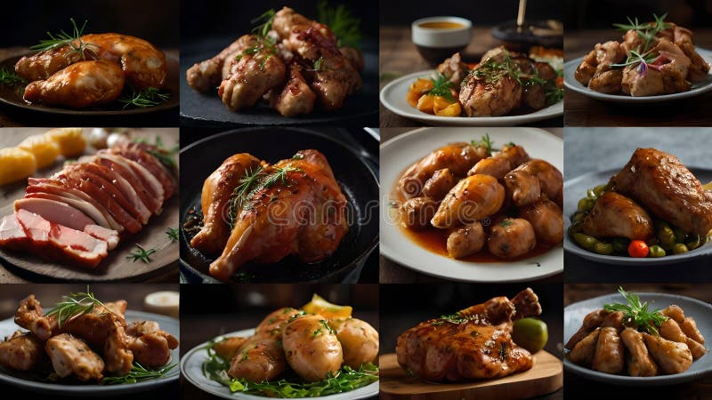 A Culinary Collage of Fresh Meat and Chicken Dishes Stock Illustration ...
