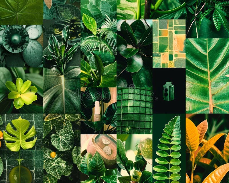 A Collage of Various Green Themed Photos Mixed with Other Objects ...