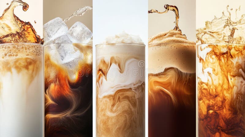A Collage of Various Iced Coffee Types, Featuring Cold Brews, Lattes ...