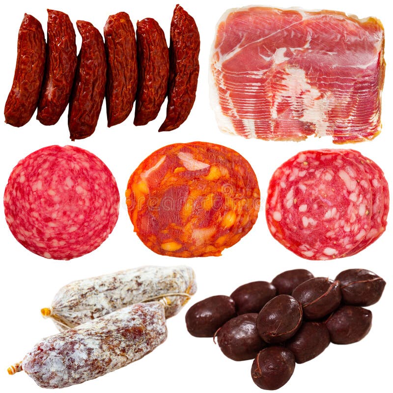 Collage of Various Meat Products Isolated on White Stock Image - Image ...