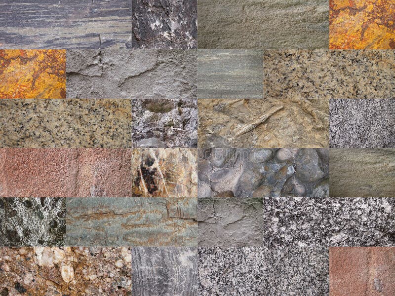 Collage of Various Stone Type Details. Stock Photo - Image of boulders ...