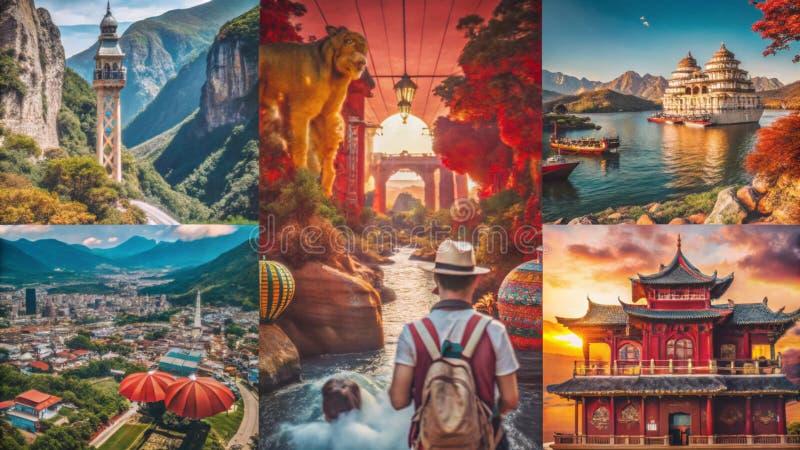 Collage of Various Travel Destinations Stock Photo - Image of america ...