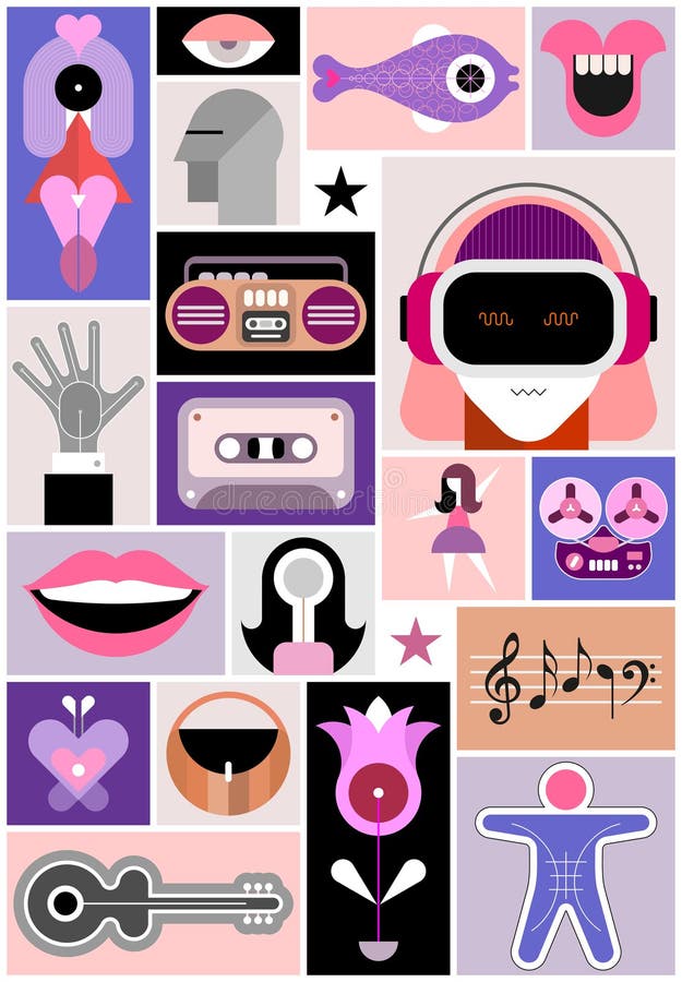 Collage of Vector Design Elements Stock Vector - Illustration of fish ...