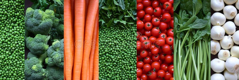 Collage of Vegetables Products Divided by White Vertical Lines Bright ...