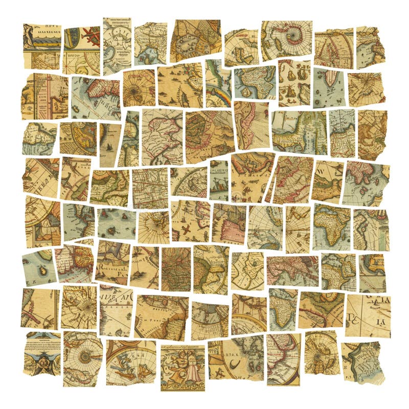 Collage of Vintage, Fragmented Map Pieces Arranged in a Grid Pattern ...