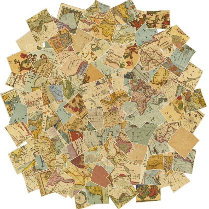 A Collage of Vintage Map Fragments, Featuring Varied Sections of Old ...