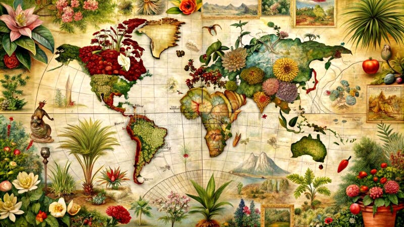 Collage: Vintage Maps and Botanical Illustrations Generative AI ...