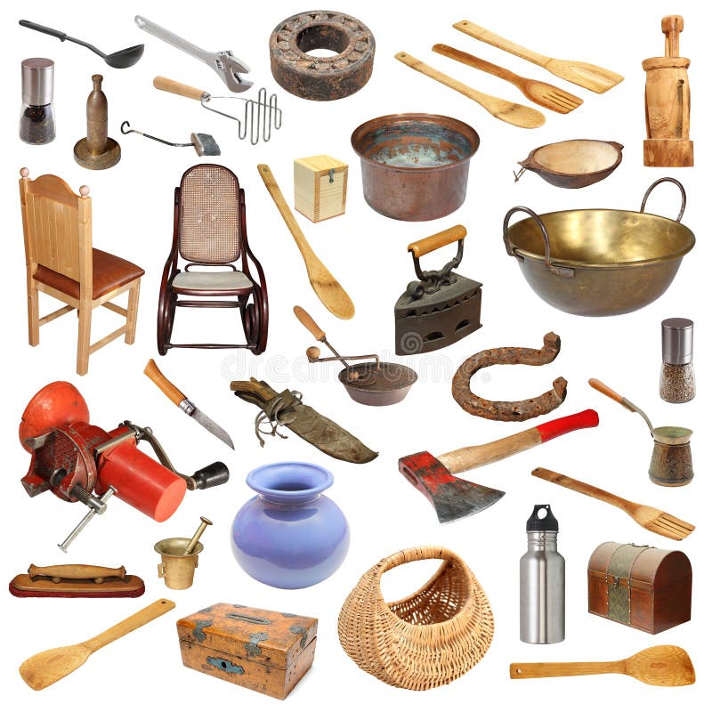 Collage with Vintage Objects on White Stock Photo - Image of items ...
