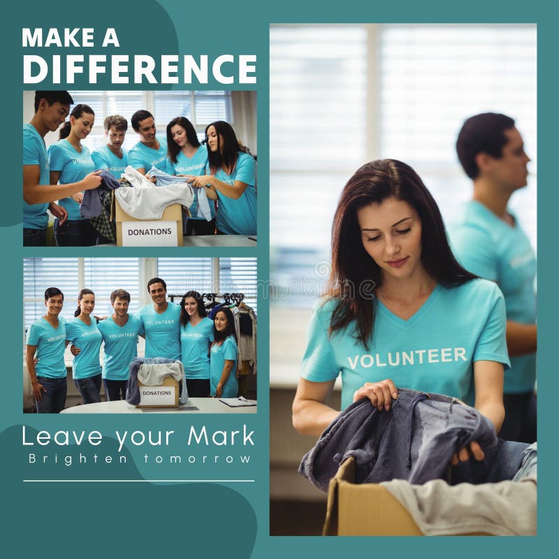 Collage of Volunteers with Donation Boxes and Make a Difference Day Text Stock Photo - Image of ...