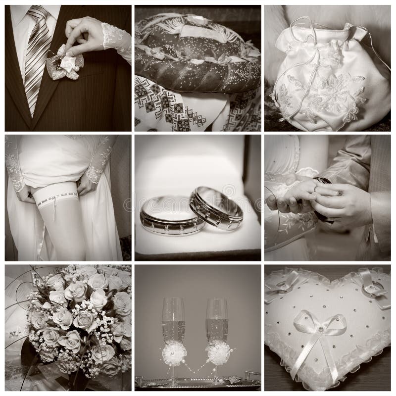 Collage from Wedding Photos. Sepia Stock Photo - Image of groom, couple ...
