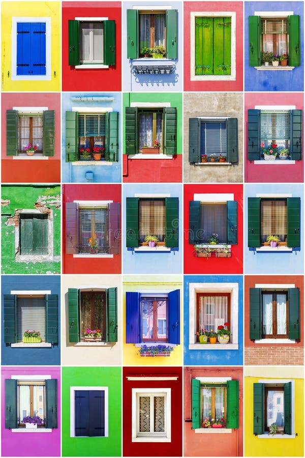 Collage of Windows from the Island of Burano, Venice Stock Photo ...