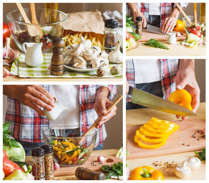 Collage: Woman Cook at the Kitchen Stock Image - Image of diet, paprika ...