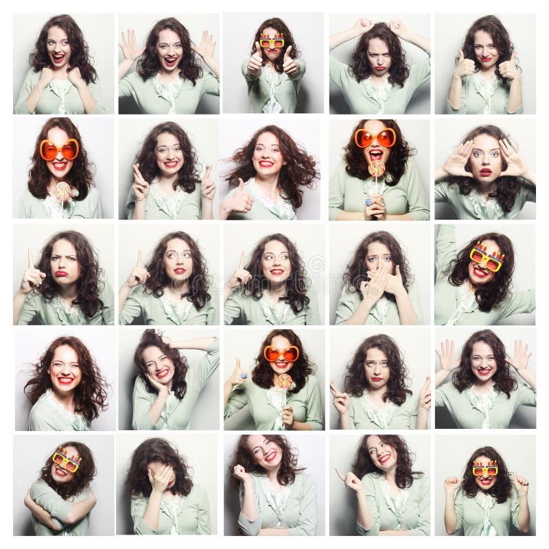 Collage of Woman Different Facial Expressions Stock Image - Image of ...