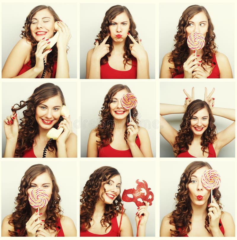 Collage of Woman Different Facial Expressions Stock Photo - Image of ...