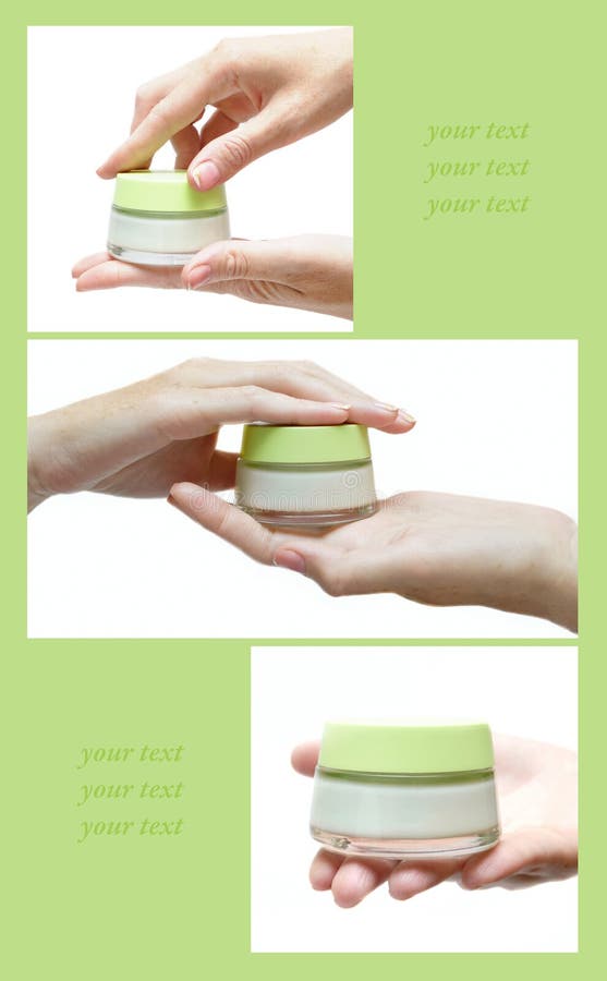 Collage -woman Hand with Cream Pot Stock Photo - Image of care ...