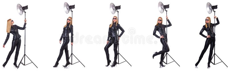 The Collage of Woman during Photo Shoot Isolated on White Stock Image ...