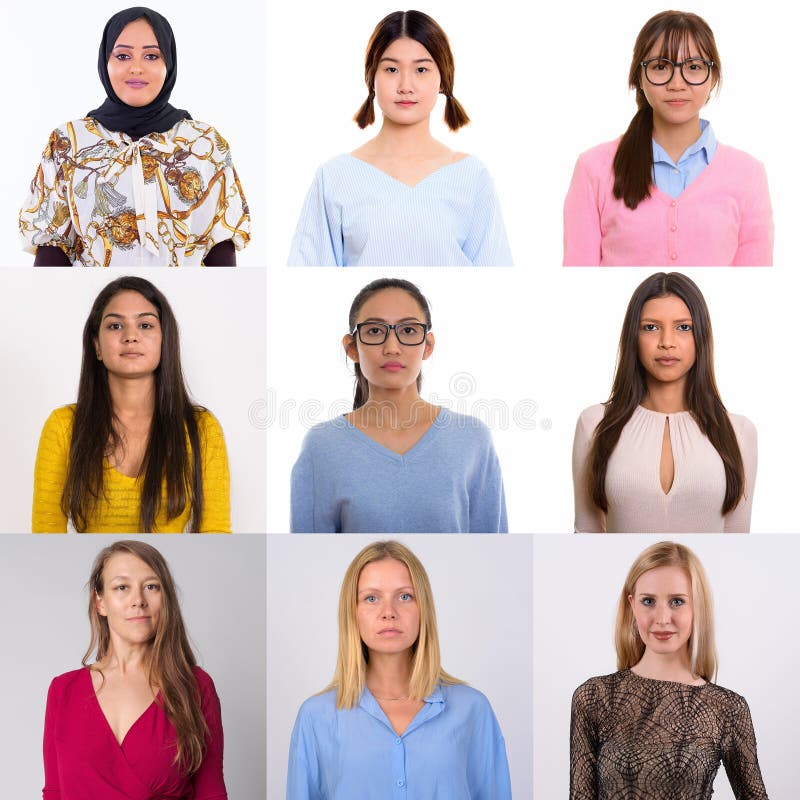 Collage of Women Against White Background Shot in Studio Stock Image ...