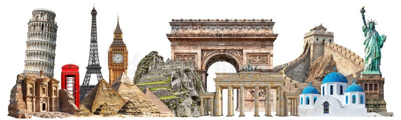 Collage of World Famous Landmarks and Monuments Stock Illustration ...