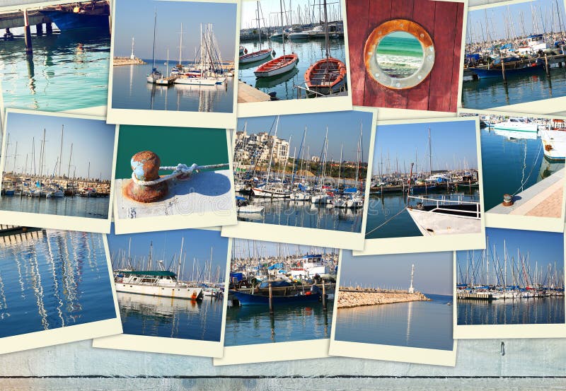 Collage with Yachts, Boats and Coast. Nautical Concept Stock Image ...
