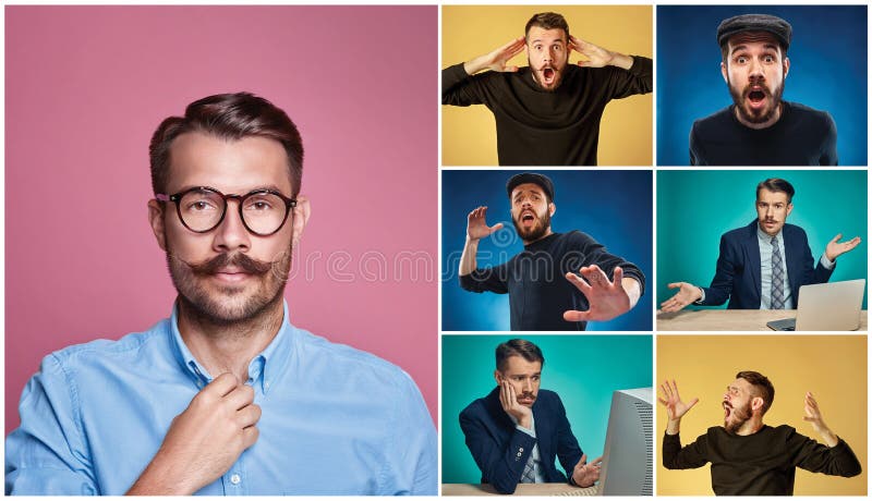 Collage from Images of a Young Man Expressing Different Emotions Stock ...
