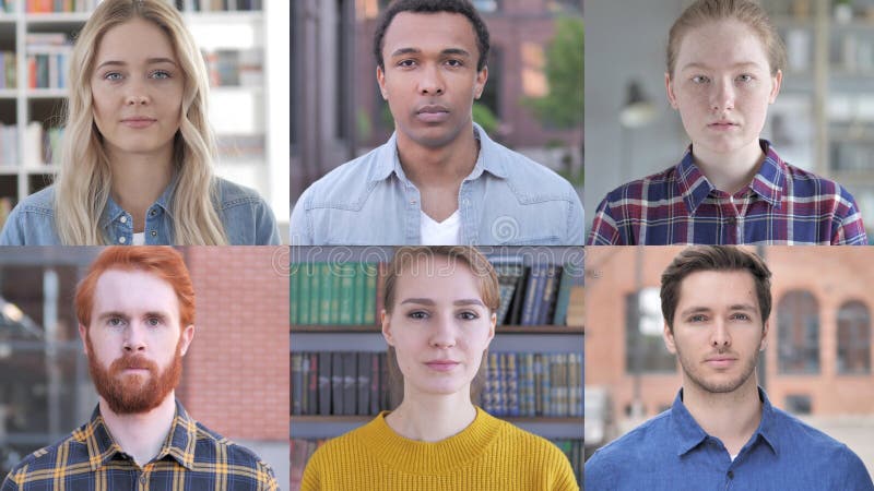 The Collage of Young People Looking at the Camera Stock Image - Image ...