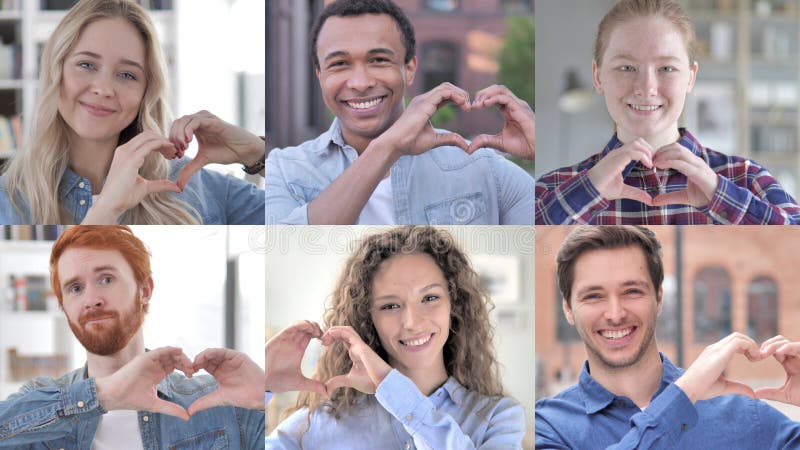 The Collage of Young People Making Heart with Hands Stock Photo - Image ...