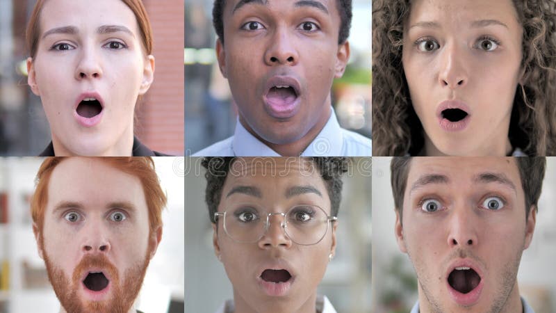 The Collage of Young People with Shocked Expression Stock Photo - Image ...