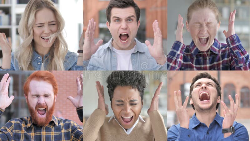 Collage of Young People Shouting in Anger Stock Video - Video of ...