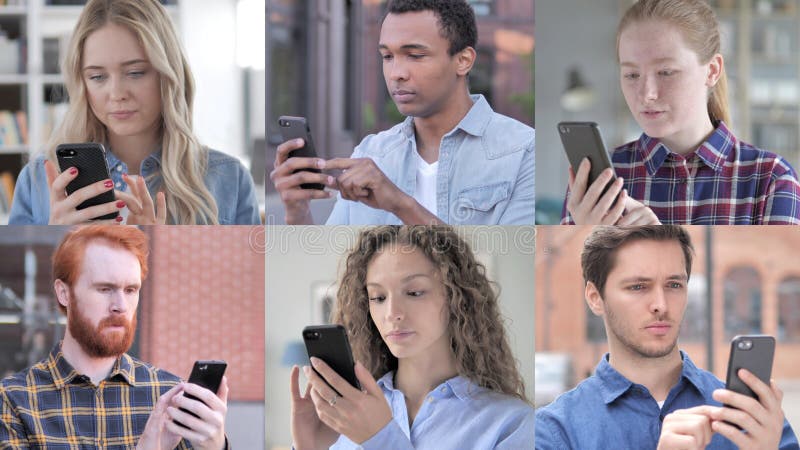 The Collage of Young People Using Smartphone Stock Image - Image of ...