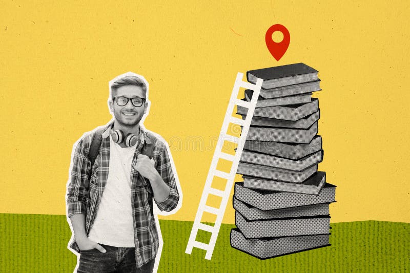 Collage Young Smiling Guy Order Stack Books Bookstore Order Delivery ...