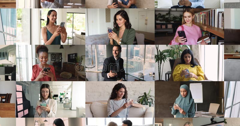 Collage Zoom-in View of Different People Using Smartphones Stock Video ...