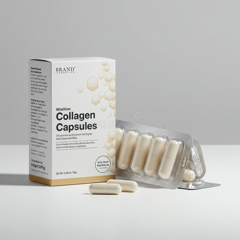 Collagen Capsules are Displayed Alongside Their Packaging. the Box Has ...