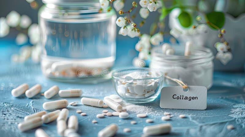 Collagen Powder and Capsules on the Table. Selective Focus Stock Image ...