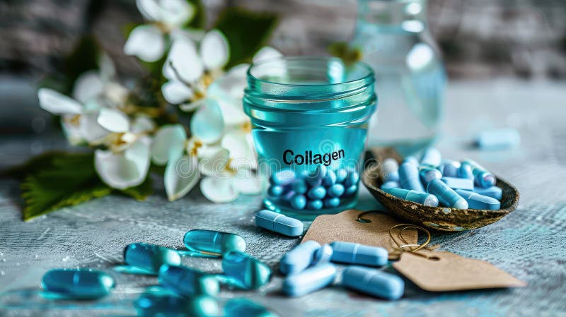 Collagen Powder and Capsules on the Table. Selective Focus Stock Image ...
