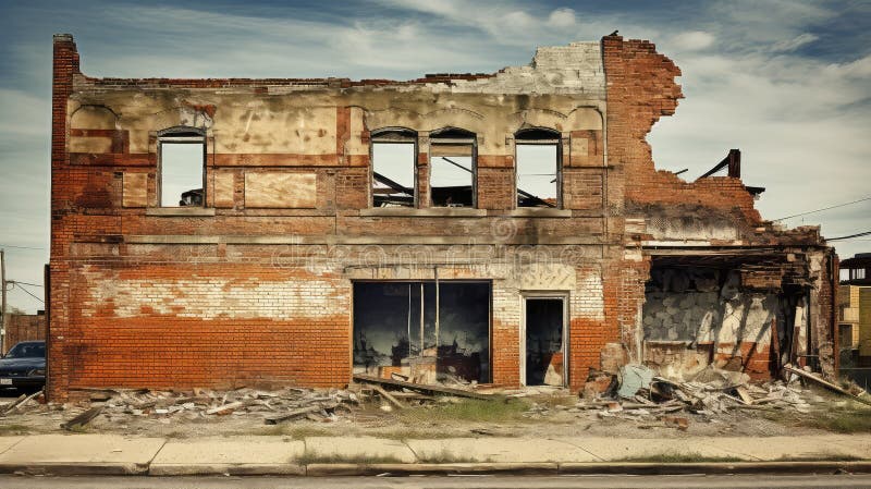 Collapse damaged building stock photo. Image of destruction - 305907886