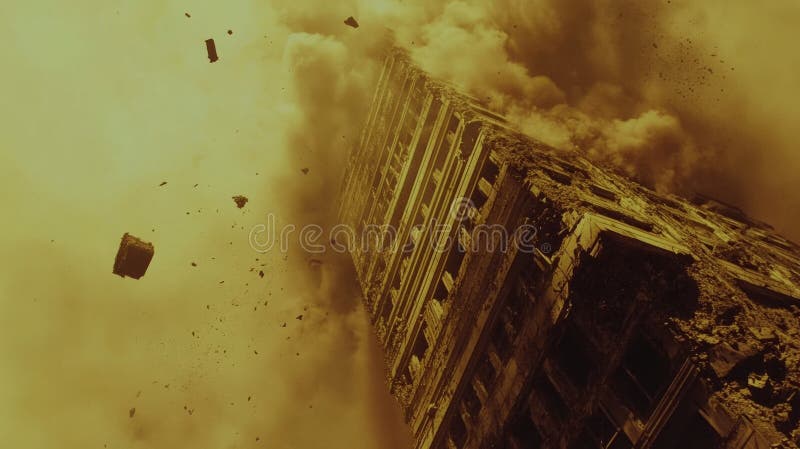 The Collapse of a Skyscraper with Flames and Smoke, Destruction in the ...