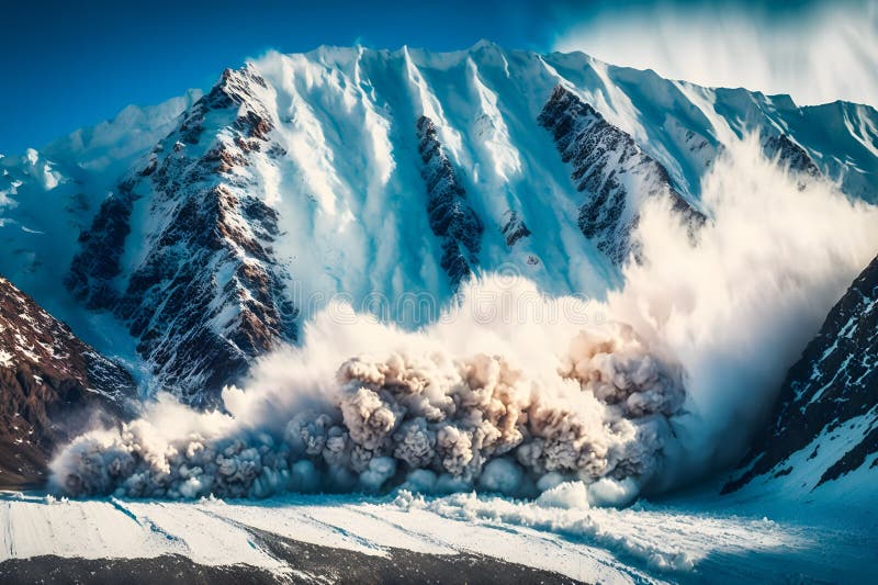 The Collapse of the Snow Avalanche in the Mountains, a Powerful Cloud ...