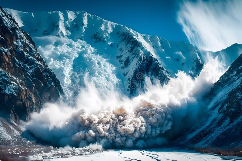 The Collapse of the Snow Avalanche in the Mountains, a Powerful Cloud ...
