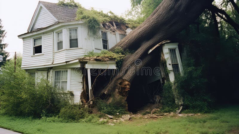 Collapse Tree Fell on House Stock Photo - Image of house, insurance ...