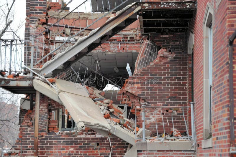 Collapsed Brick Building with Severe Structural Damage Stock Photo ...