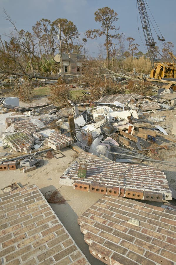 Collapsed Brick Wall and Debris in Front of House Editorial Photo ...