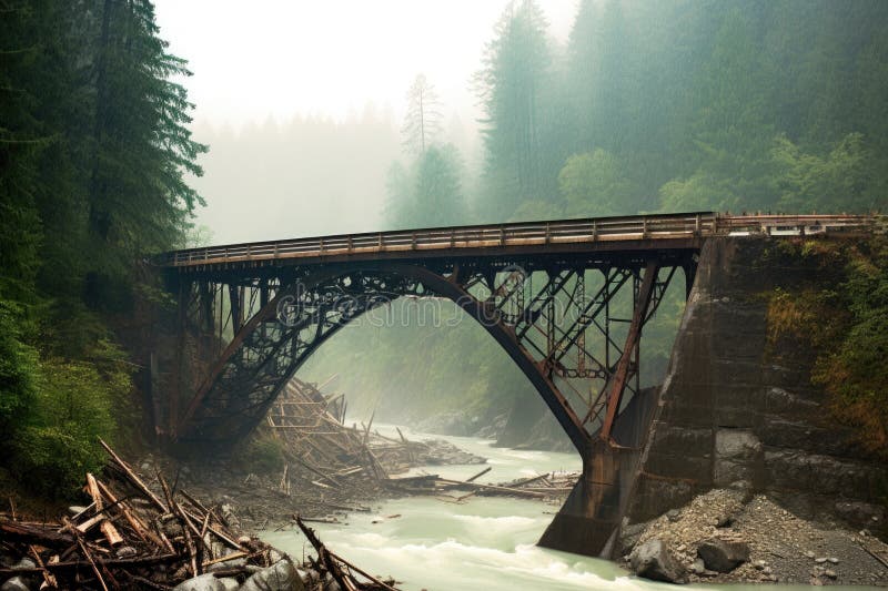Collapsed Bridge Due To Heavy Mudslide Stock Illustration ...