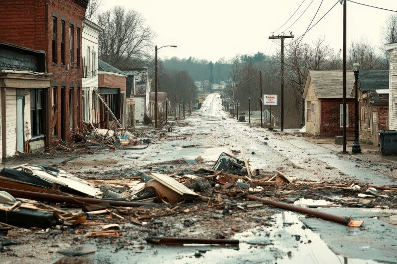 Collapsed Building on a Flooded Street in the Aftermath of a ...